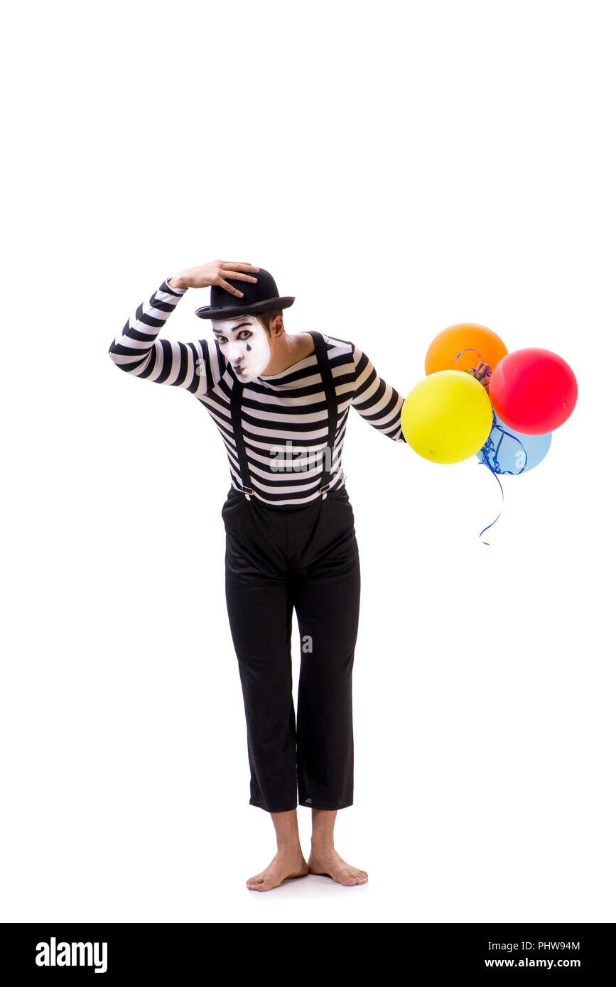 Mime with balloons isolated on white background Stock Photo - Alamy
