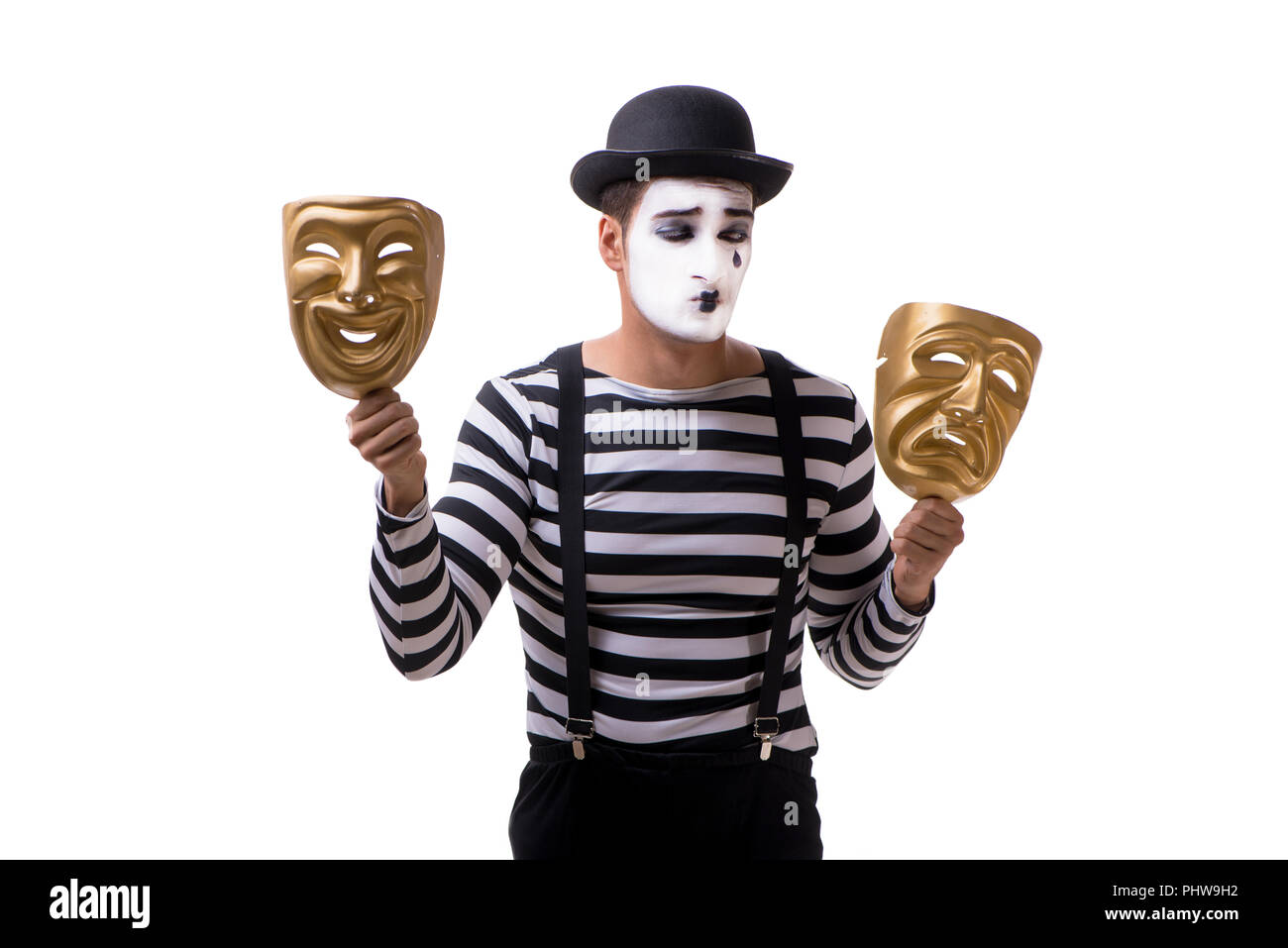 Mime with masks isolated on white background Stock Photo - Alamy