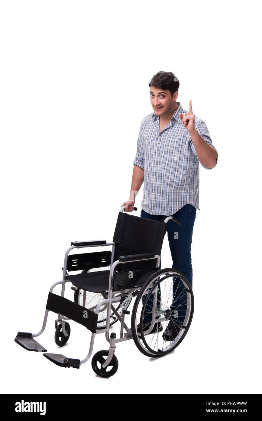Caregiver with wheelchair isolated on white Stock Photo - Alamy