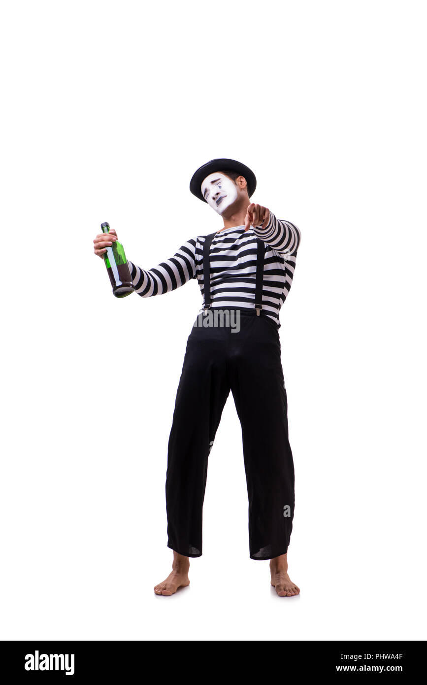Mime drinking wine isolated on white background Stock Photo - Alamy