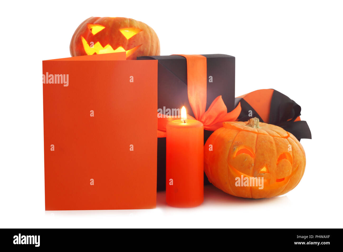 Halloween pumpkins and gifts isolated on white background Stock Photo ...