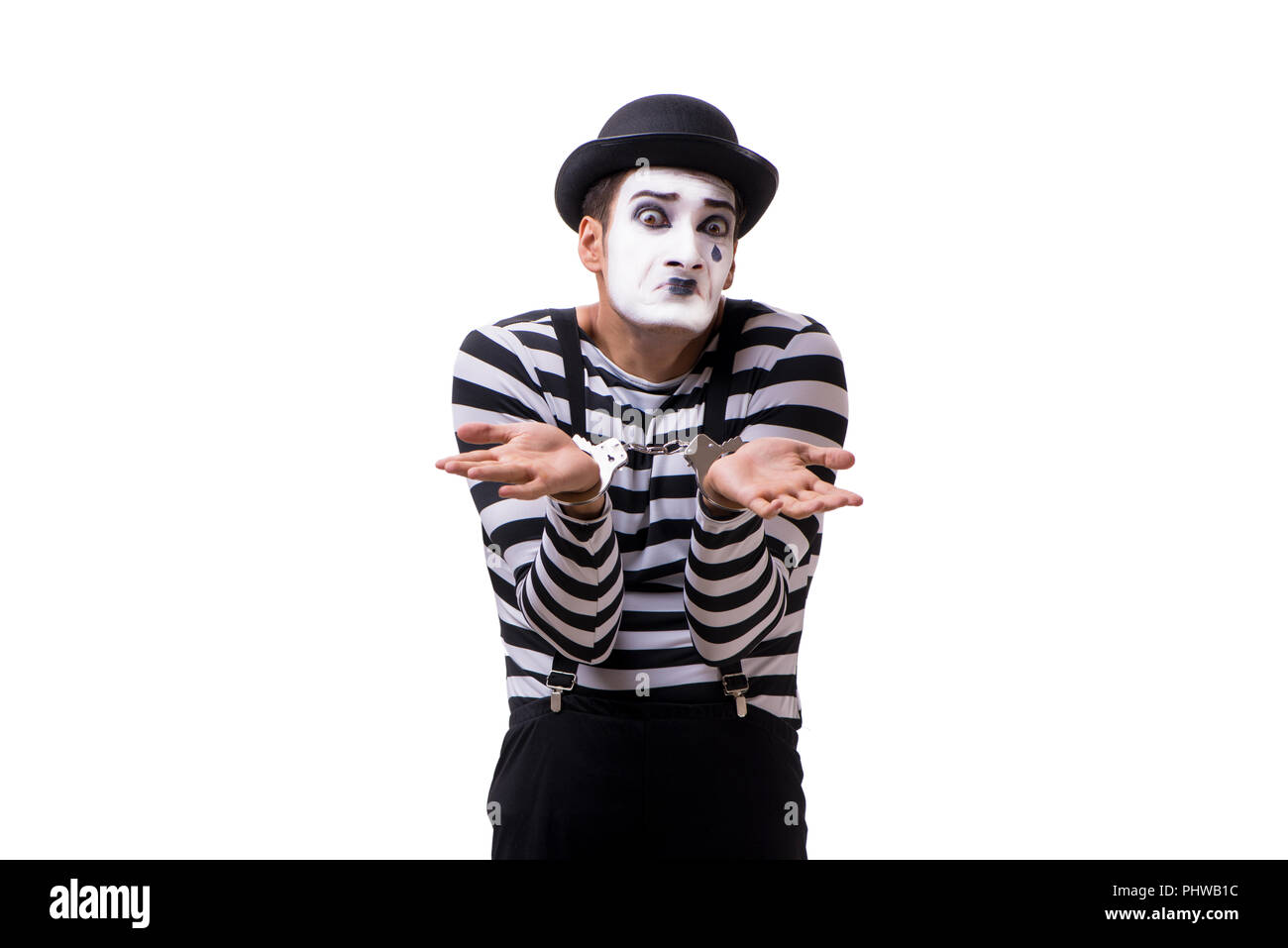 Mime with handcuffs isolated on white background Stock Photo - Alamy