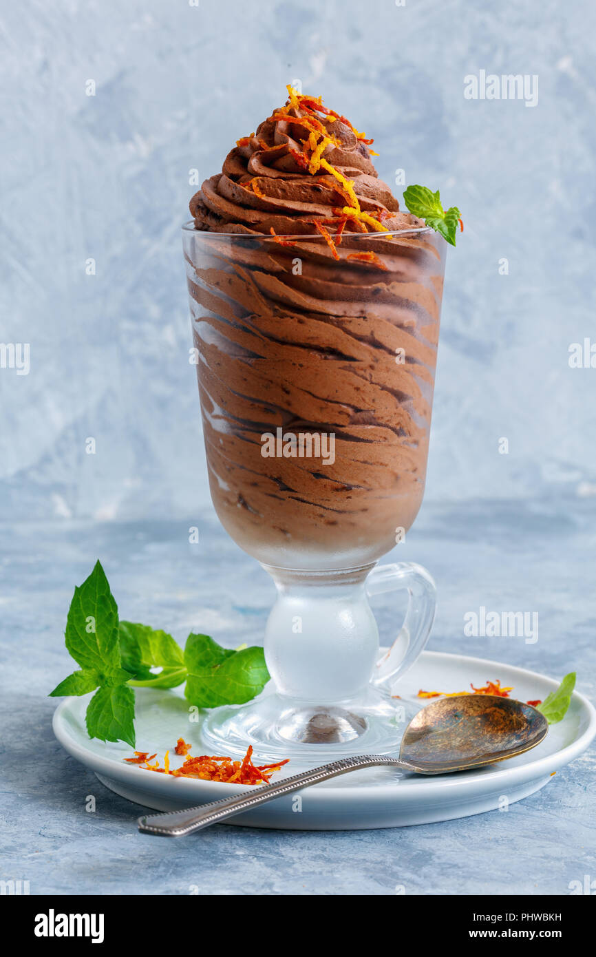 Chocolate mousse with blood orange peel Stock Photo - Alamy