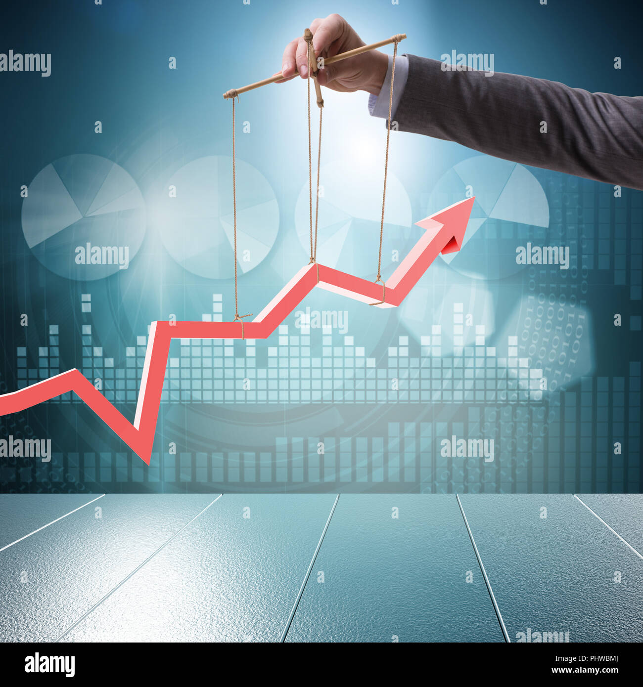 Hand supporting the growth chart line Stock Photo - Alamy