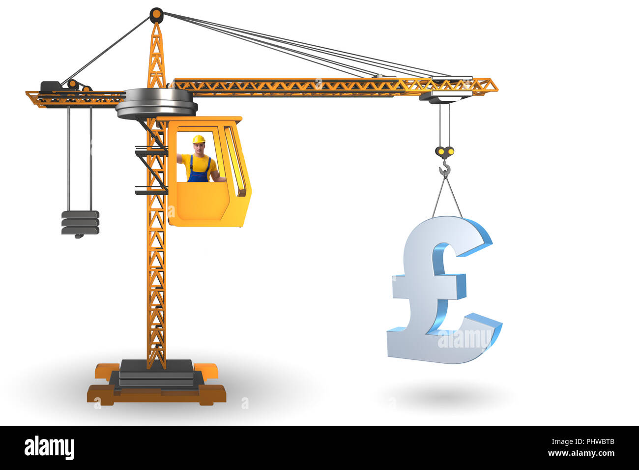 Construction crane lifting british pound in currency business co Stock ...