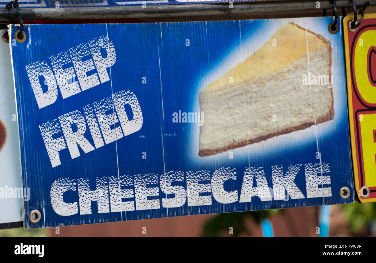 Sign for deep fried cheesecake at the Matthews Alive street fair in ...