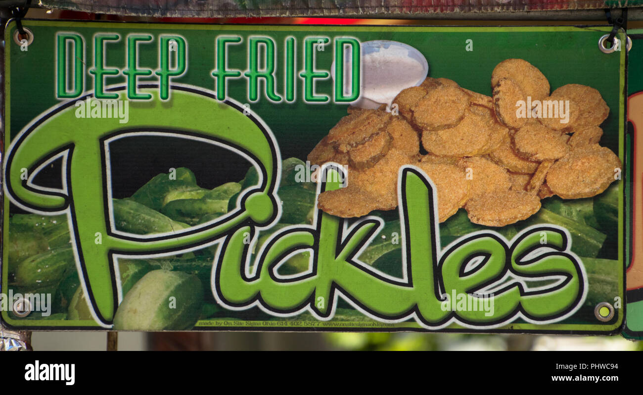 Sign for deep fried pickles at the Matthews Alive street festval on ...