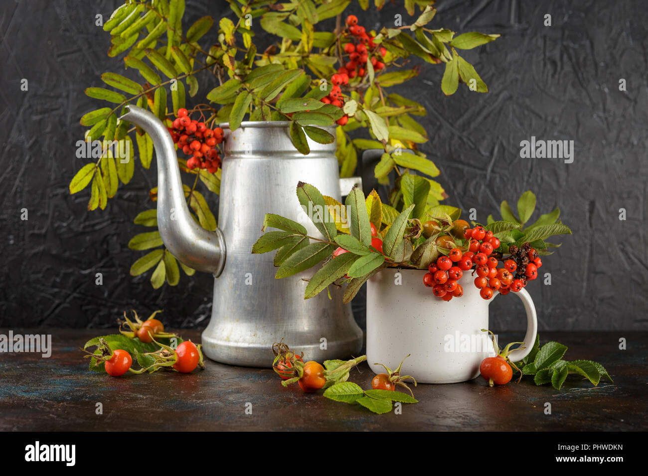 autumn still life with rowan Stock Photo - Alamy