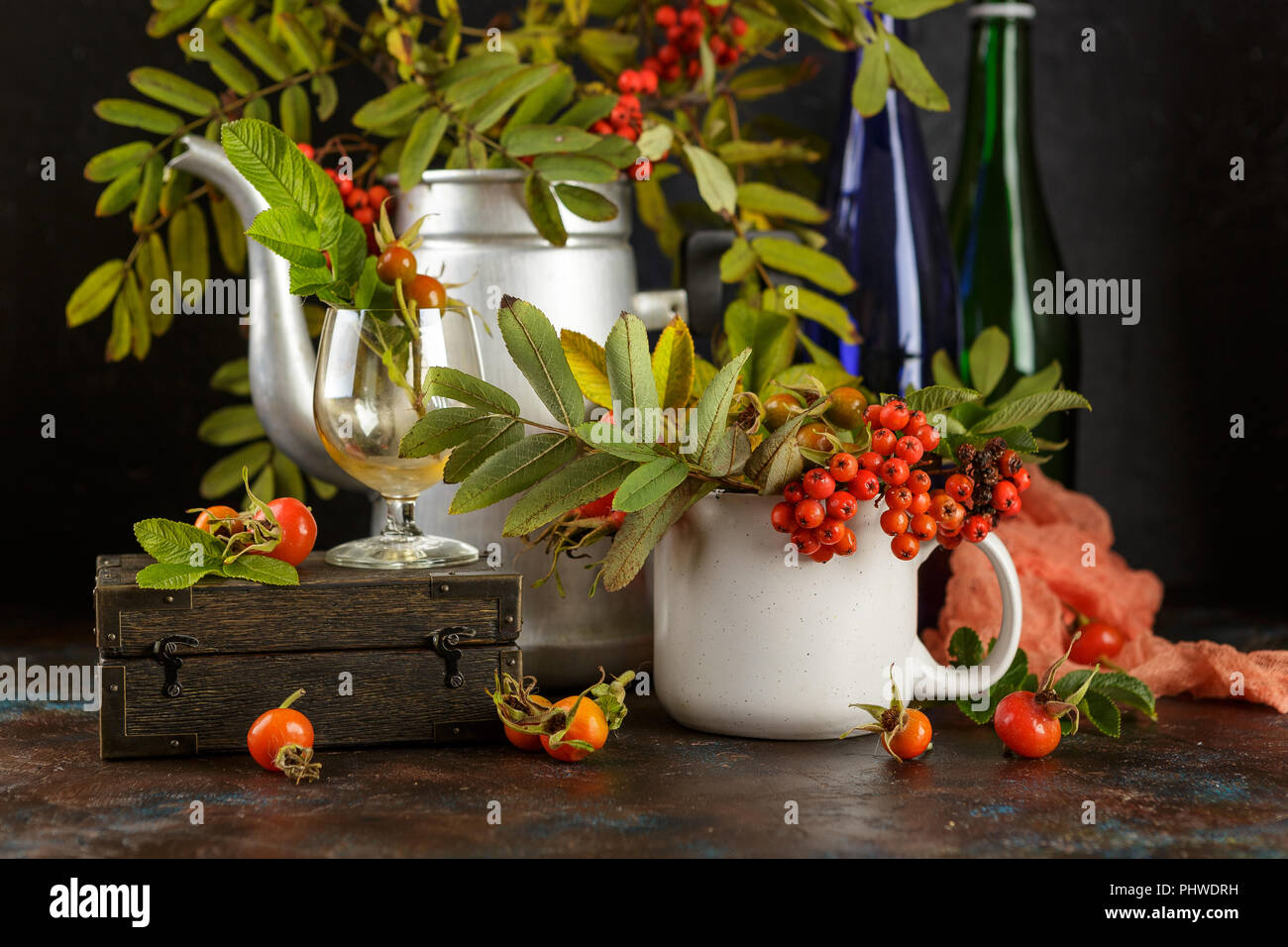 autumn still life with rowan Stock Photo - Alamy