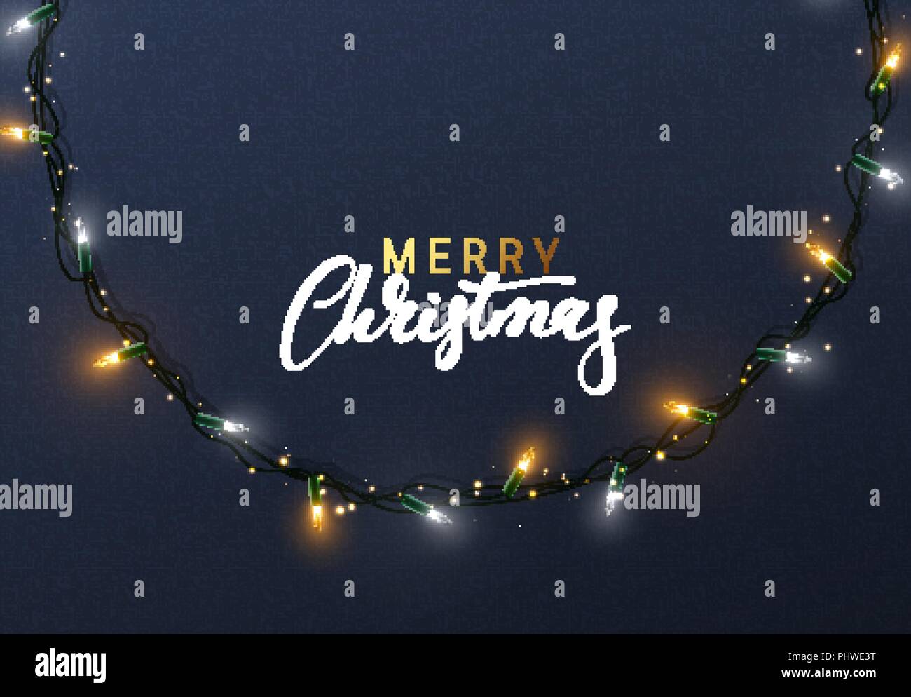Glowing Christmas lights Wreath for Xmas Holiday greeting cards design ...