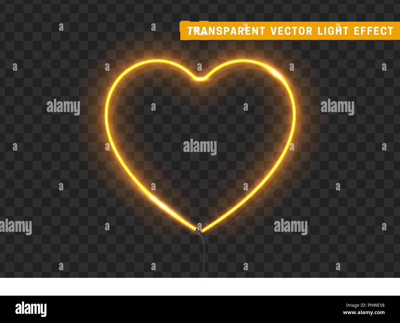 Neon light gold heart with transparent background Stock Vector Image ...