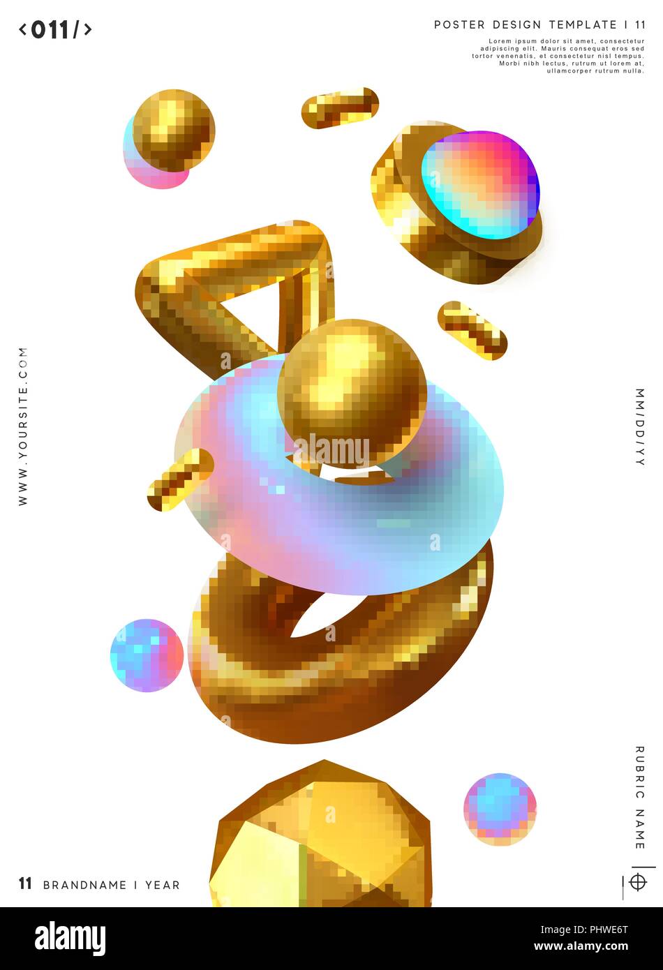 3d shape vector minimal poster. Abstract background with golden ...
