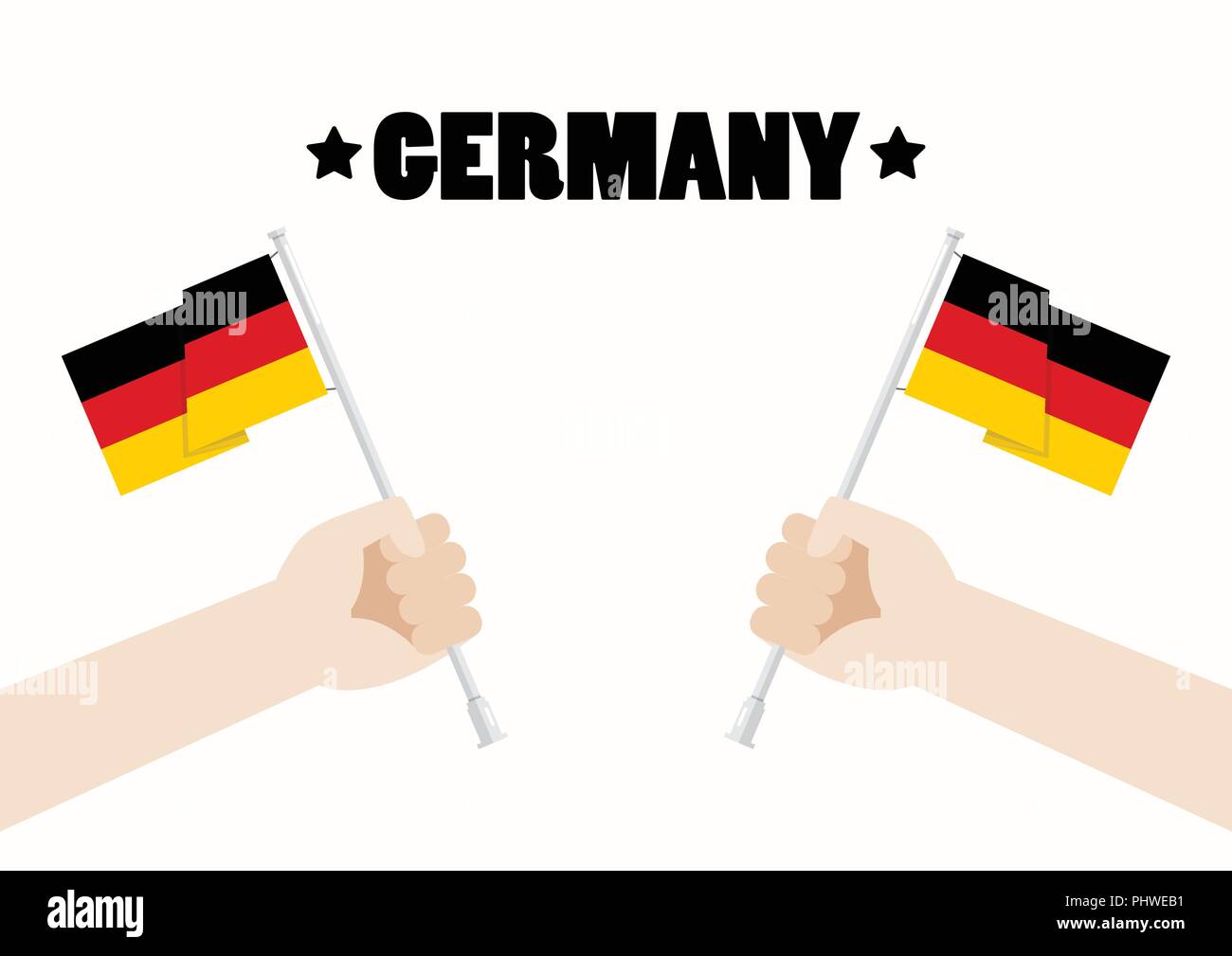 Germany National Day with Hands Holding Up Germany Flags. Vector ...