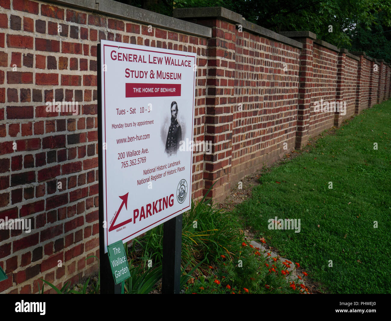 General Lew Wallace Study & Museum sign. Author of Ben Hur Stock Photo ...
