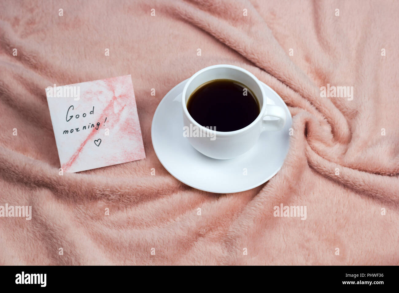 hot drink and note good morning, breakfast in bed Stock Photo - Alamy
