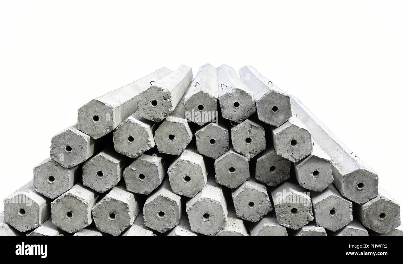 The pile of hexagon concrete foundation piles isolated Stock Photo - Alamy