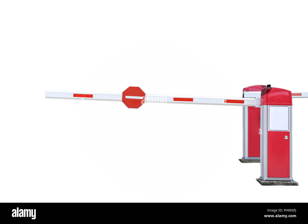 Red and white colored street barrier sign Stock Photo - Alamy