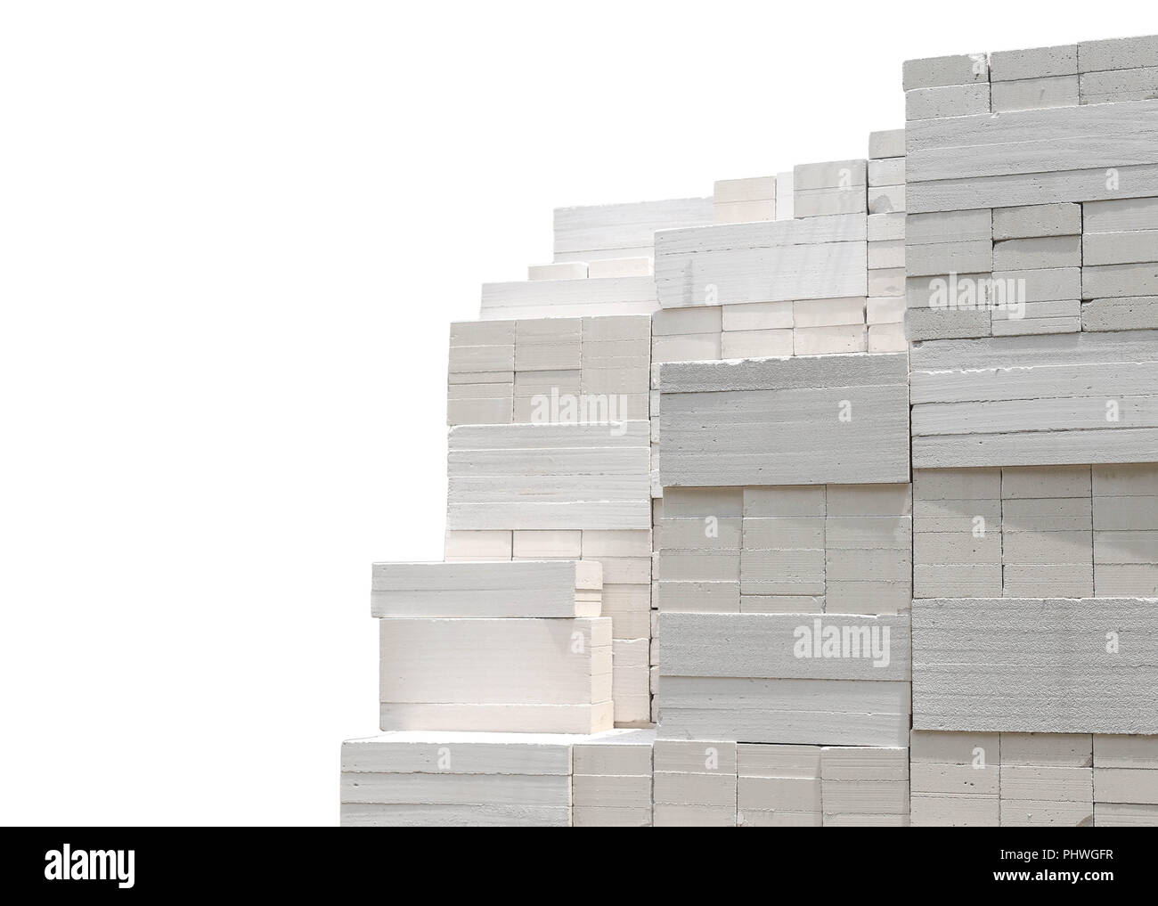 Stack of white bricks for construction building isolated Stock Photo ...