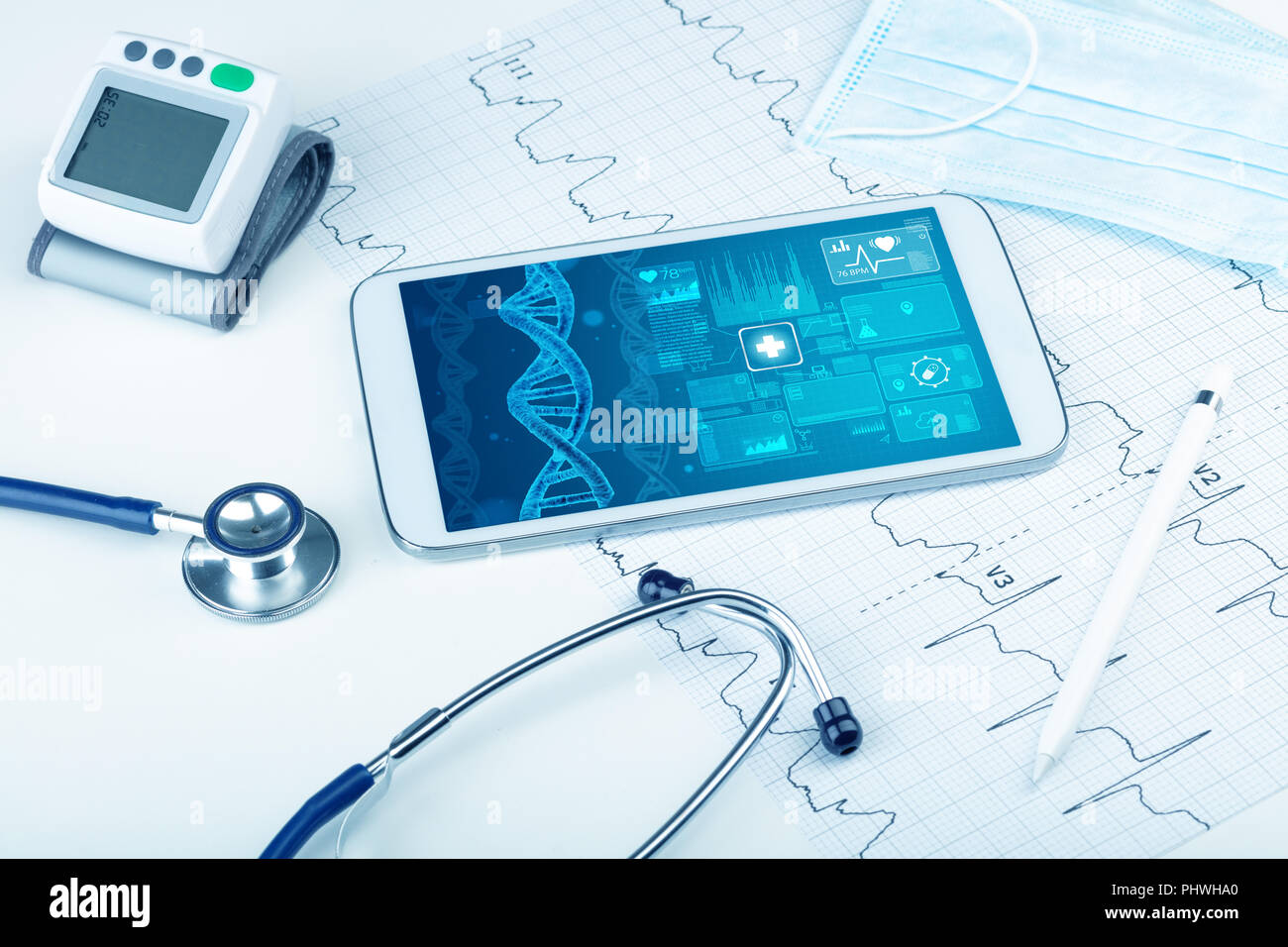 Genetic test and biotechnology concept with medical technology devices ...