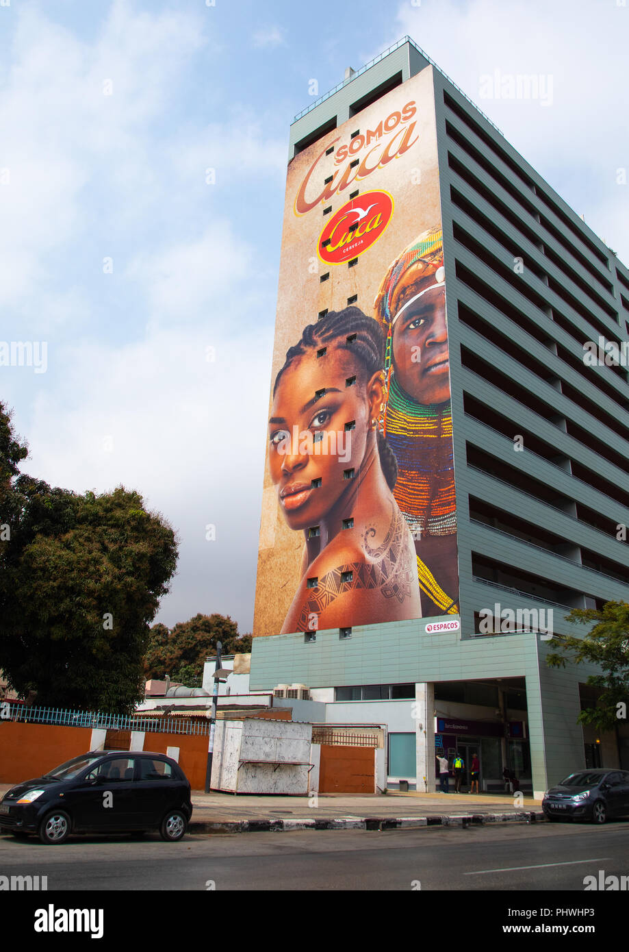 Cuca beer giant advertisement on a building, Luanda Province, Luanda ...