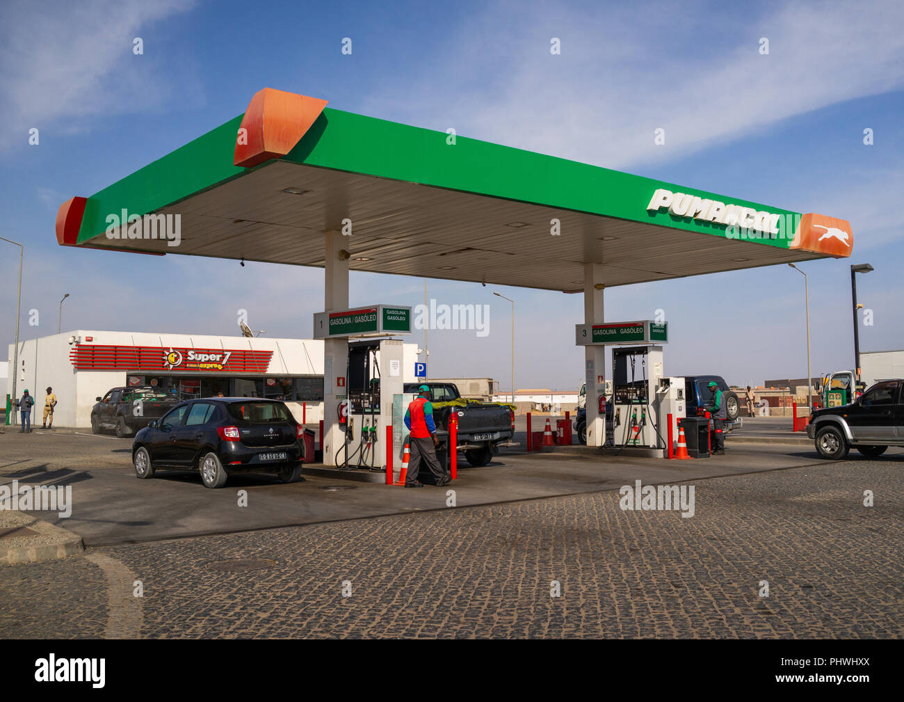 Pumangol gas station, Namibe Province, Namibe, Angola Stock Photo - Alamy