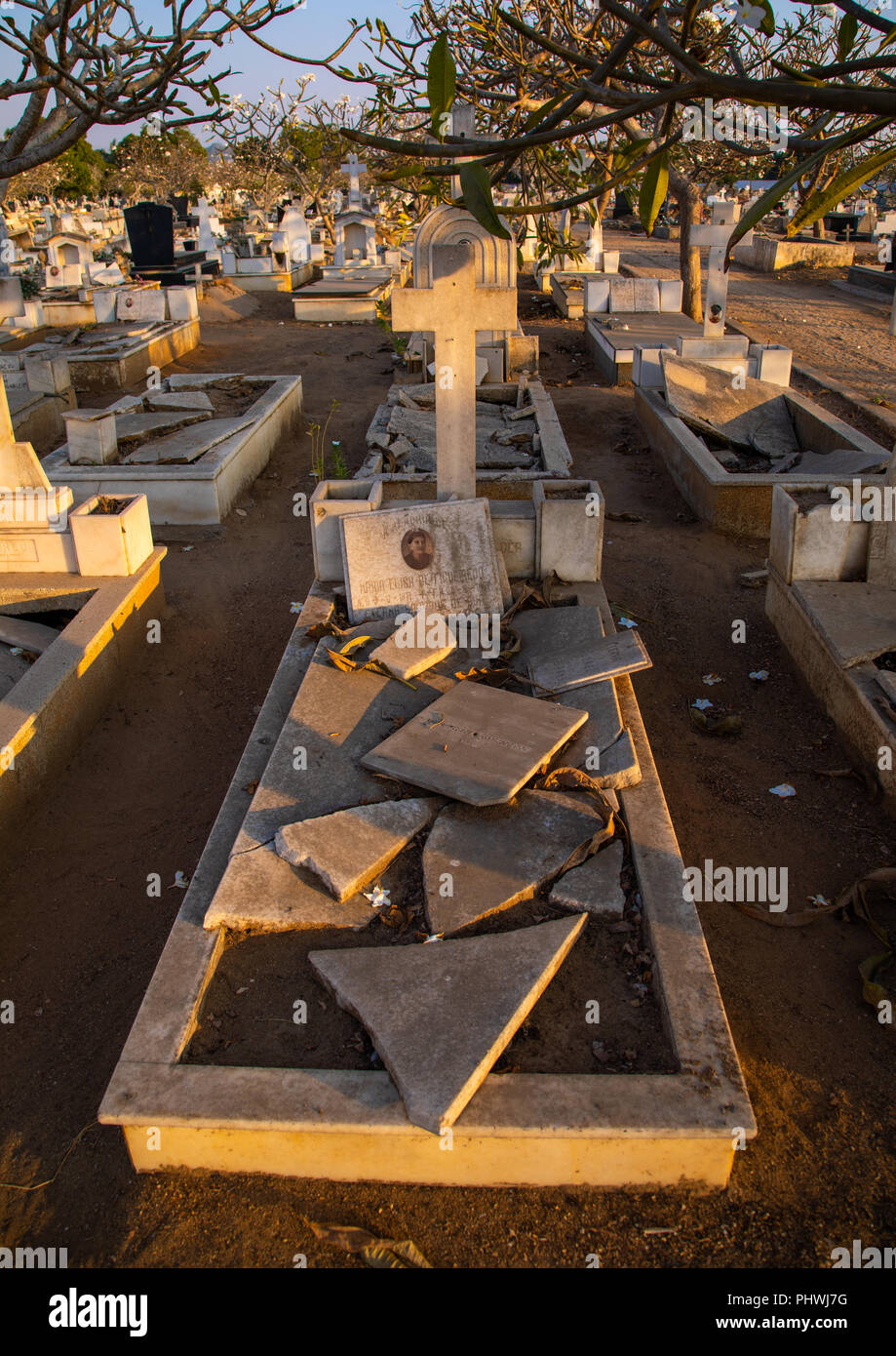Broken tomb in a cemetery, Benguela Province, Catumbela, Angola Stock ...