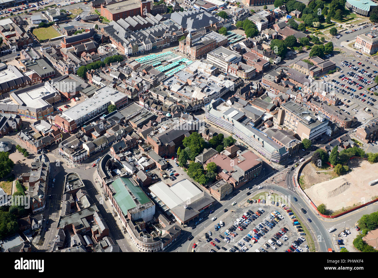 An aerial view of Chesterfield Town Centre, South Yorkshire, Northern ...