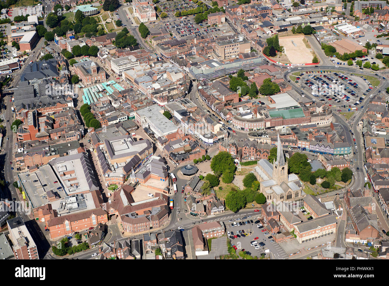An aerial view of Chesterfield Town Centre, South Yorkshire, Northern ...