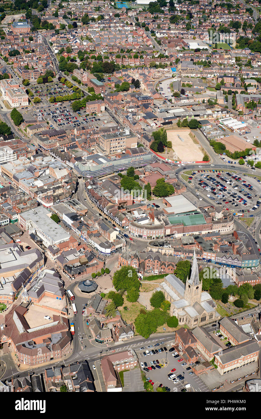 An aerial view of Chesterfield Town Centre, South Yorkshire, Northern ...