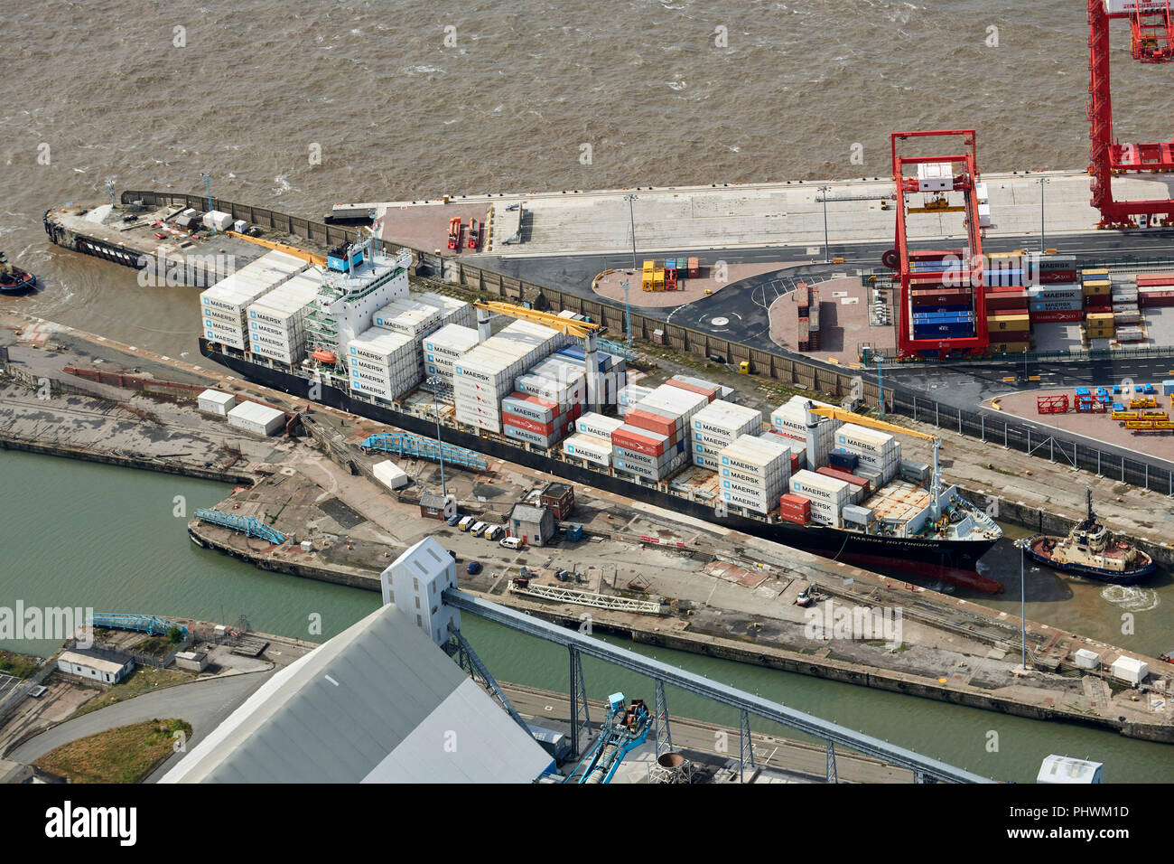 Container ship entering Seaforth Docks, Port of Liverpool, north west ...