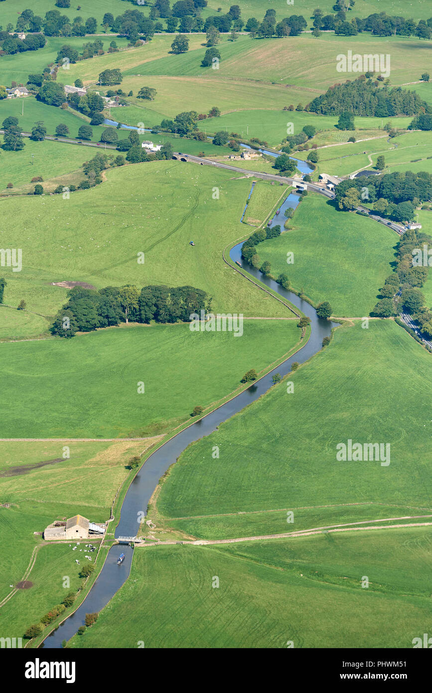 An aerial view of the leeds & Liverpool canal south of Gargrave ...