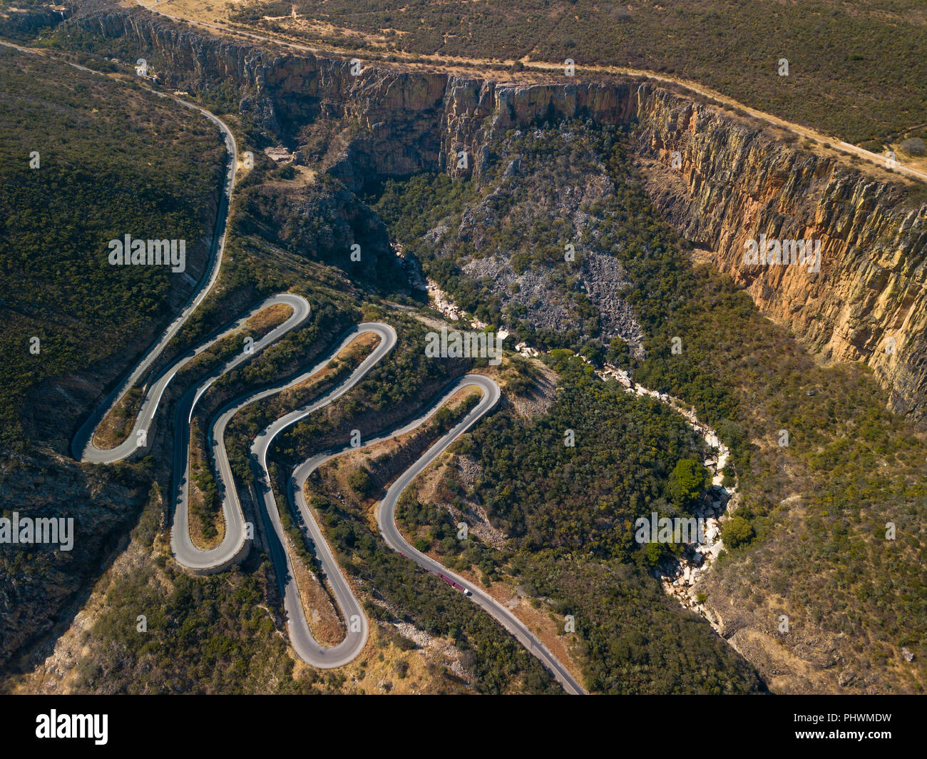 Aerial view of the the road at Serra da Leba, Huila Province, Humpata ...