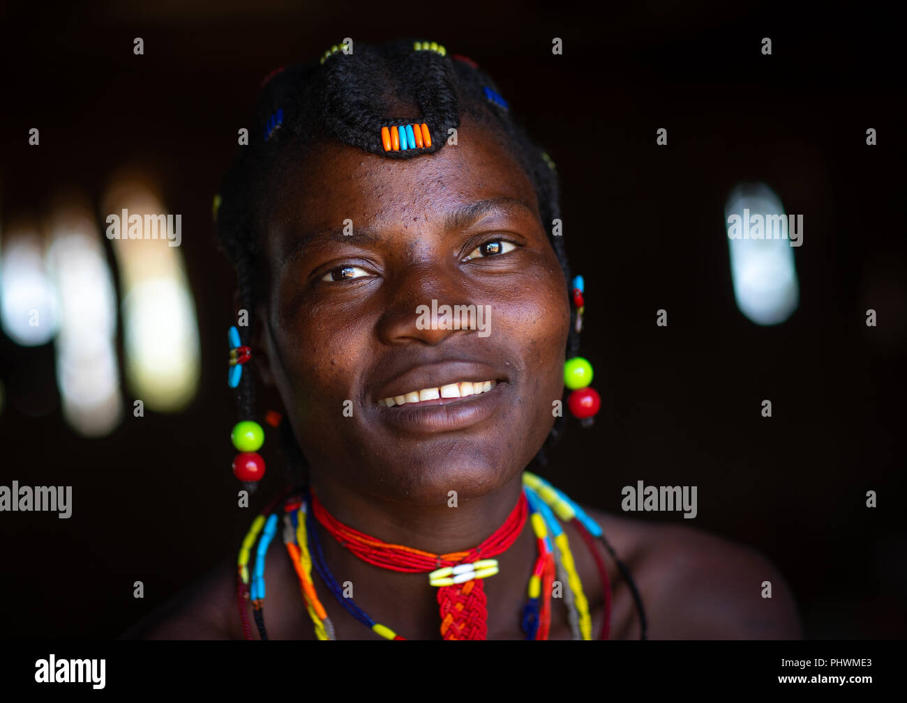 Smiling mudimba tribe woman, Cunene Province, Cahama, Angola Stock ...