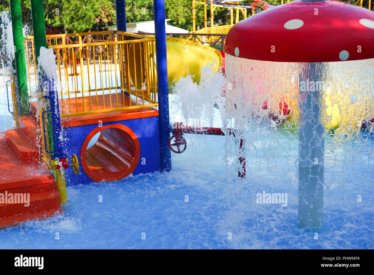 Aqua park with pool in summer time Stock Photo - Alamy