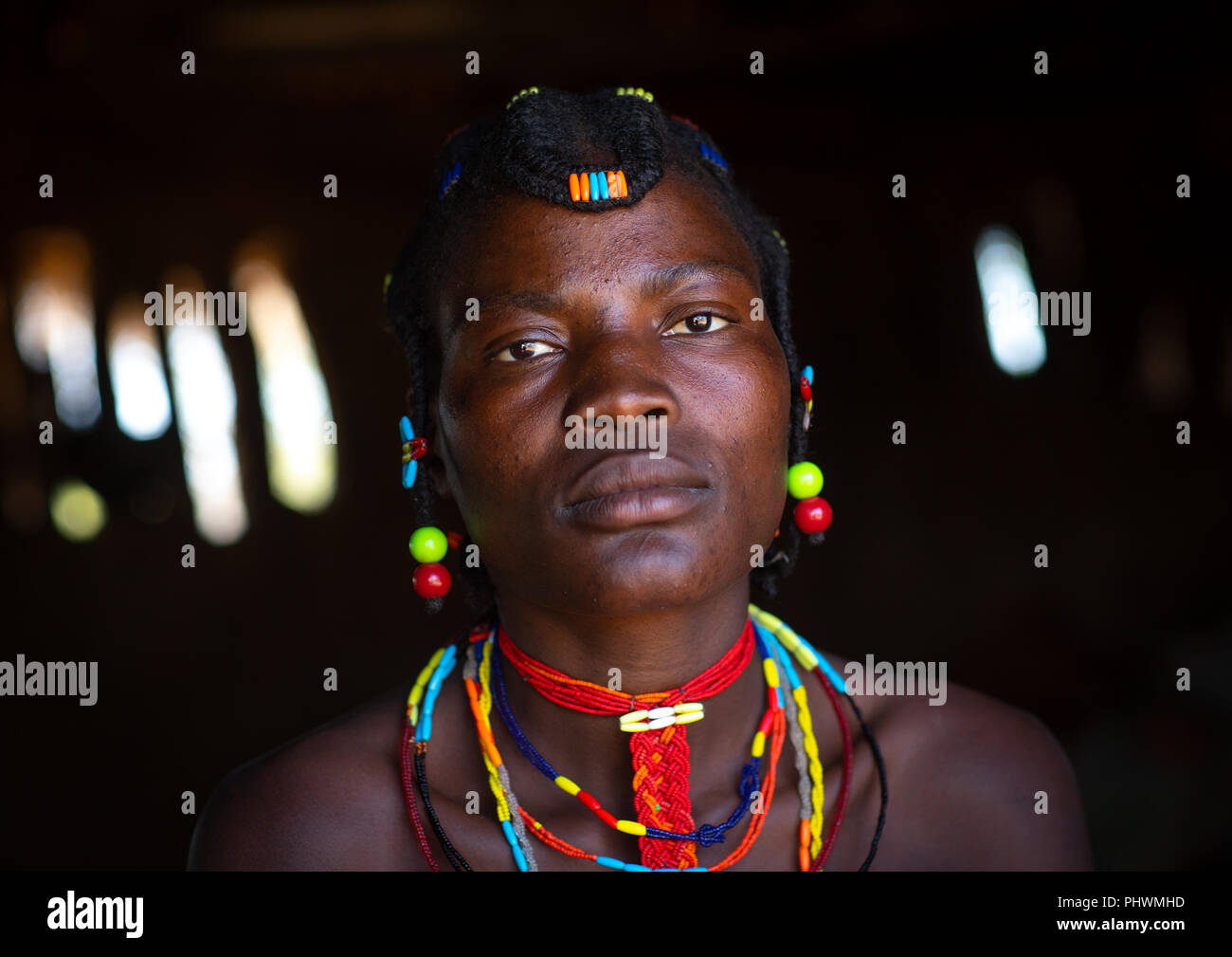 Mudimba Tribe Woman Portrait Cunene Province Cahama Angola Stock