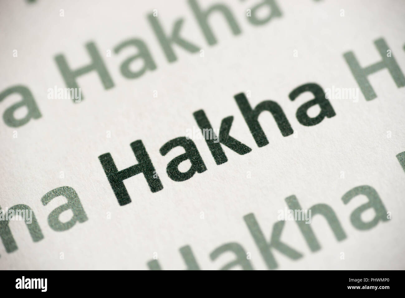 word Hakha language printed on white paper macro Stock Photo - Alamy