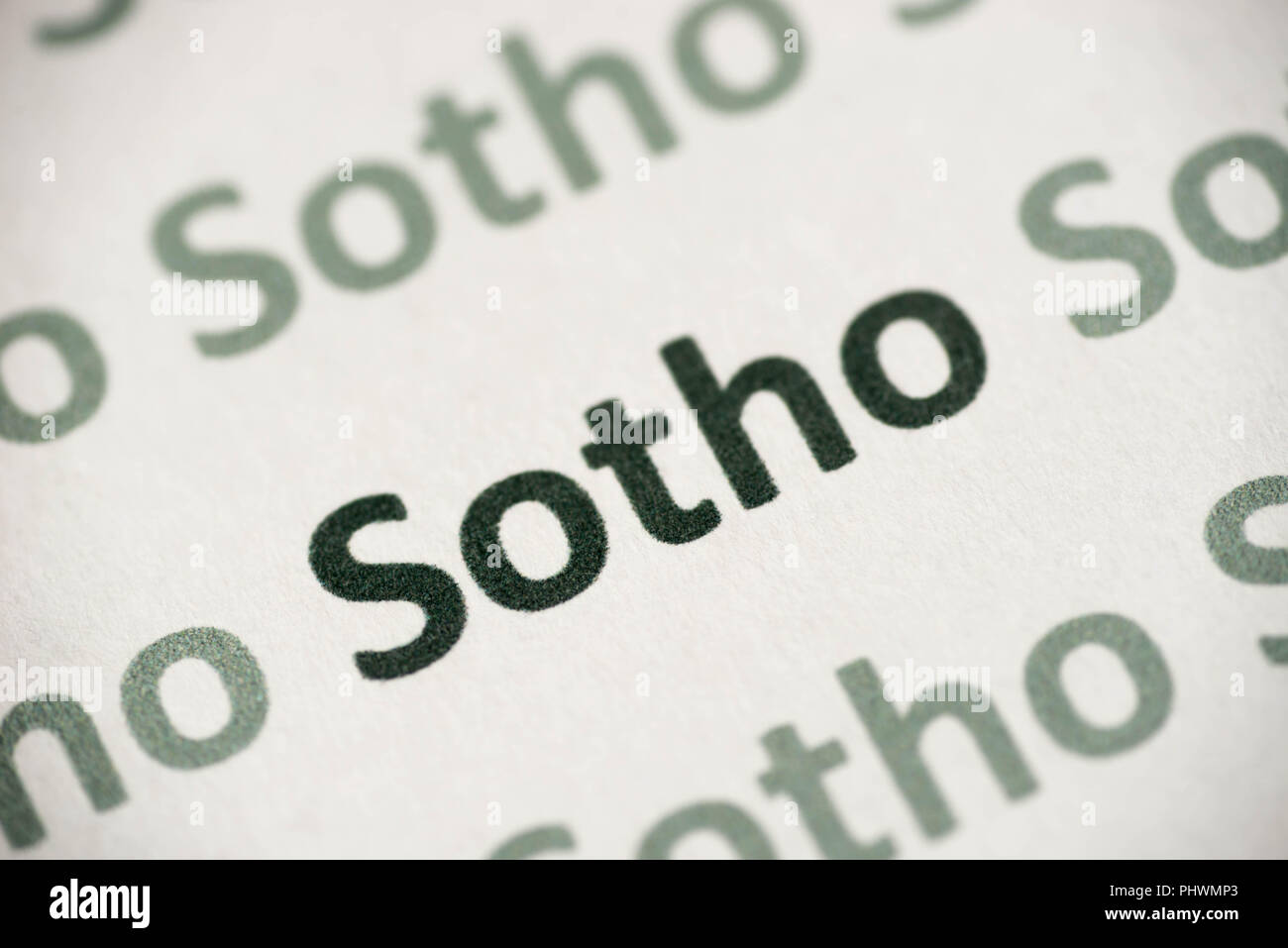 word Sotho language printed on white paper macro Stock Photo - Alamy