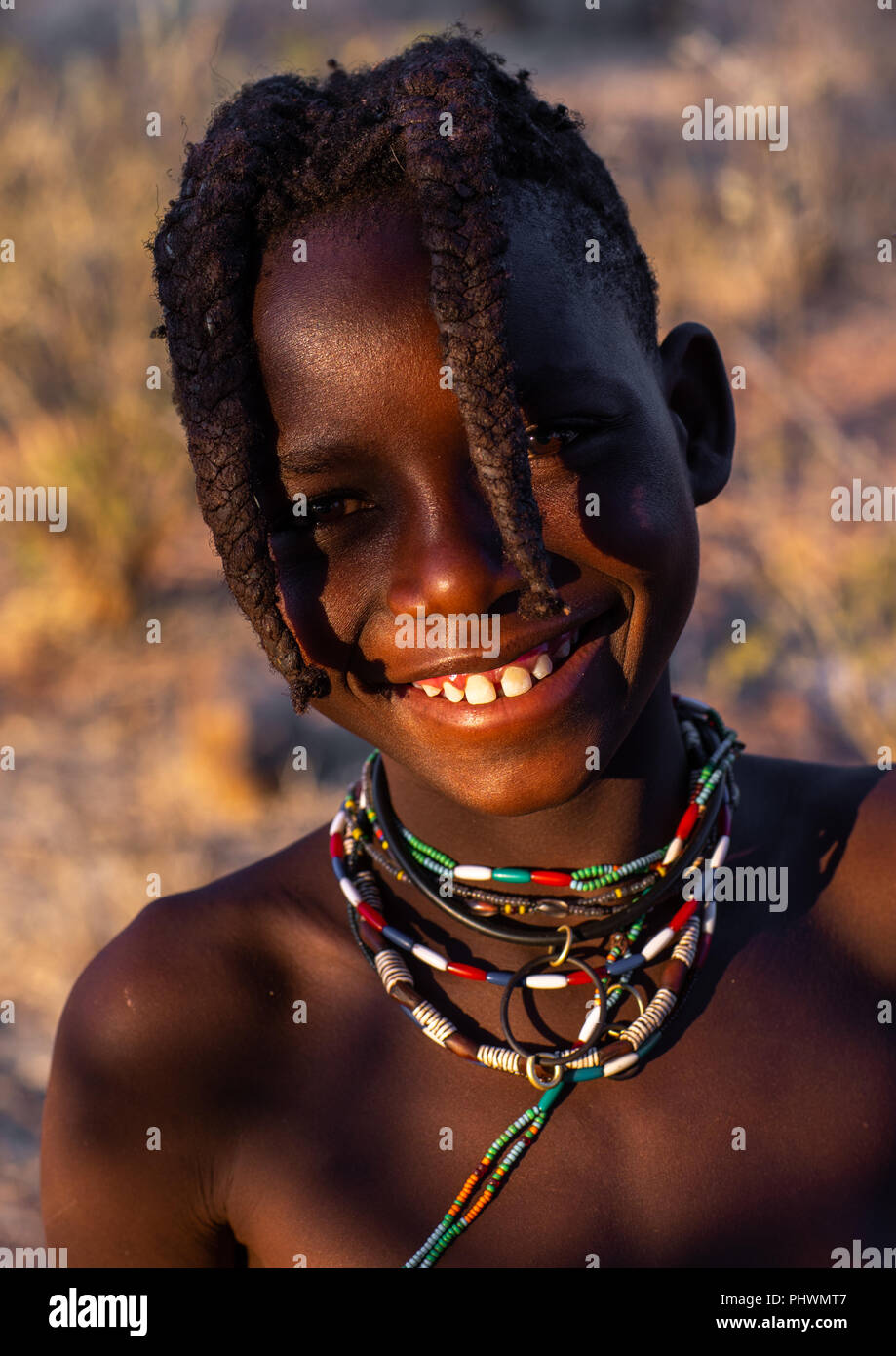 Himba tribe girl portrait, Cunene Province, Oncocua, Angola Stock Photo ...