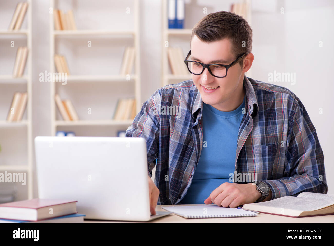 Young student studying over internet in telelearning concept Stock ...