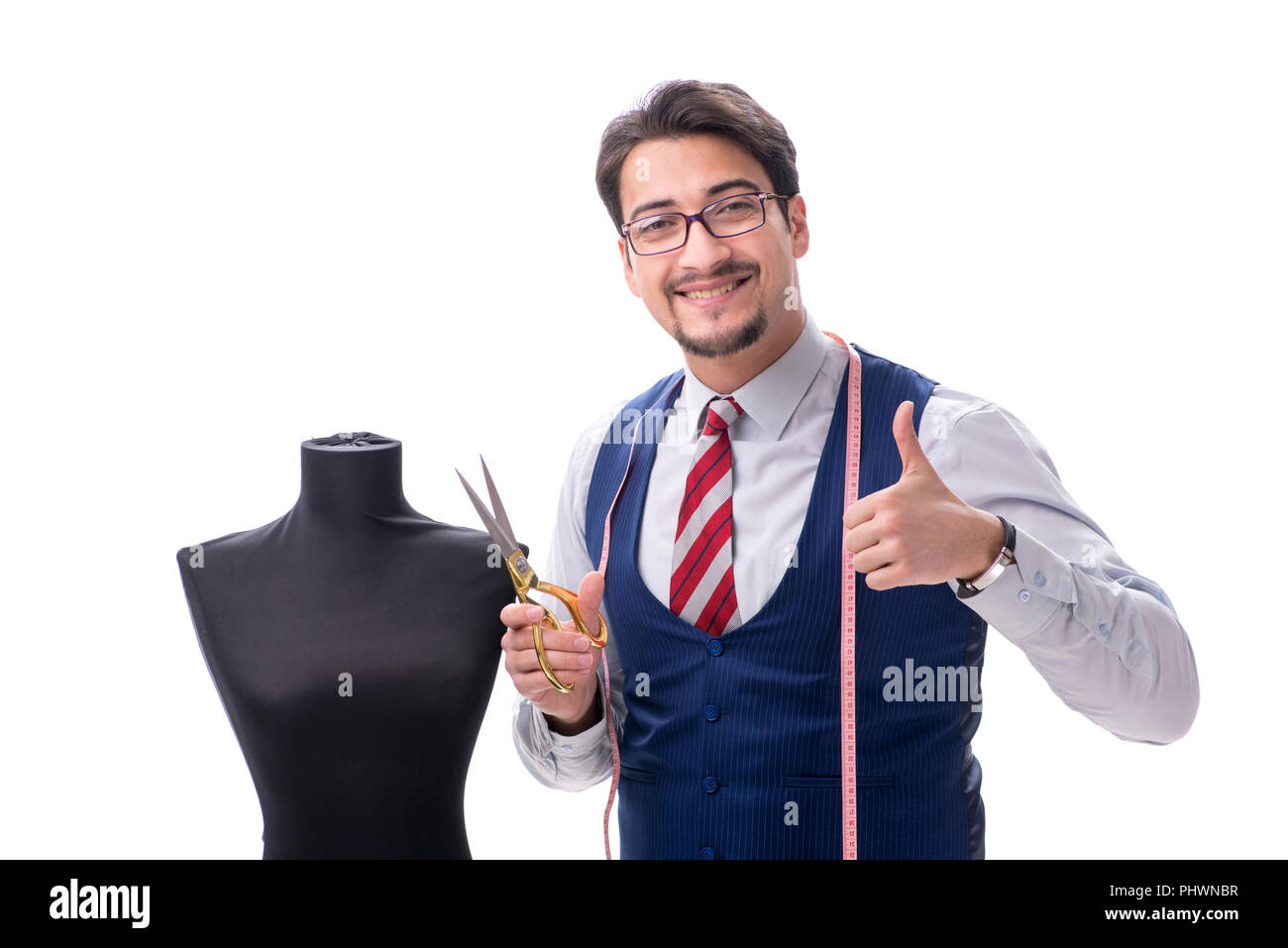Male tailor isolated on white background Stock Photo - Alamy