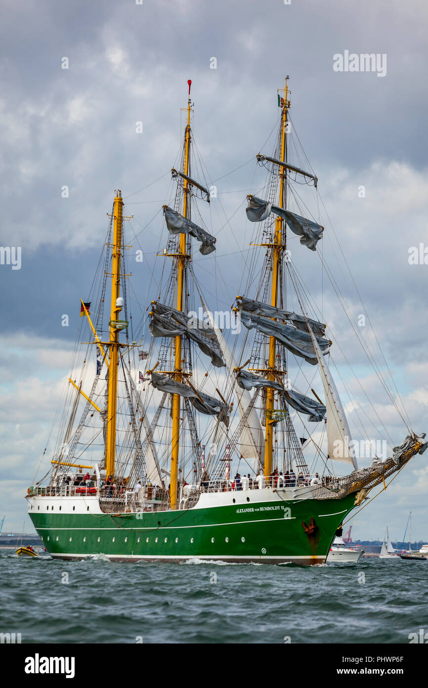 The German tall ship Alexander von Humbolt II sails out of Dublin bay ...