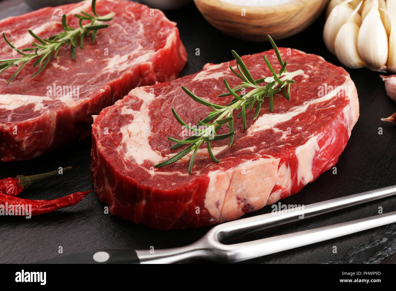 Steak raw. Barbecue Rib Eye Steak, dry Aged Wagyu Entrecote Steak Stock ...