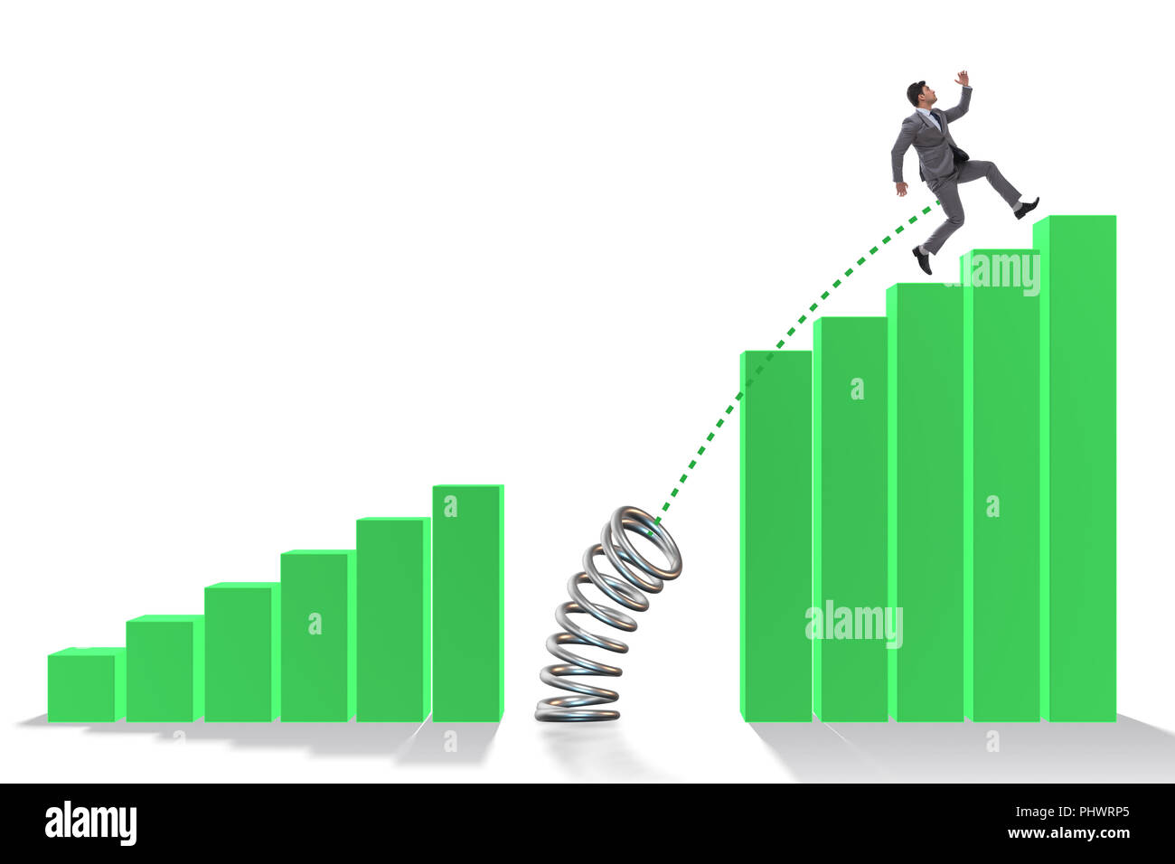 Business people jumping over bar charts Stock Photo - Alamy
