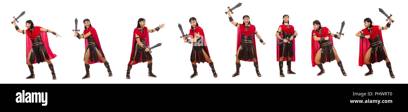 Gladiator posing with sword isolated on white Stock Photo - Alamy