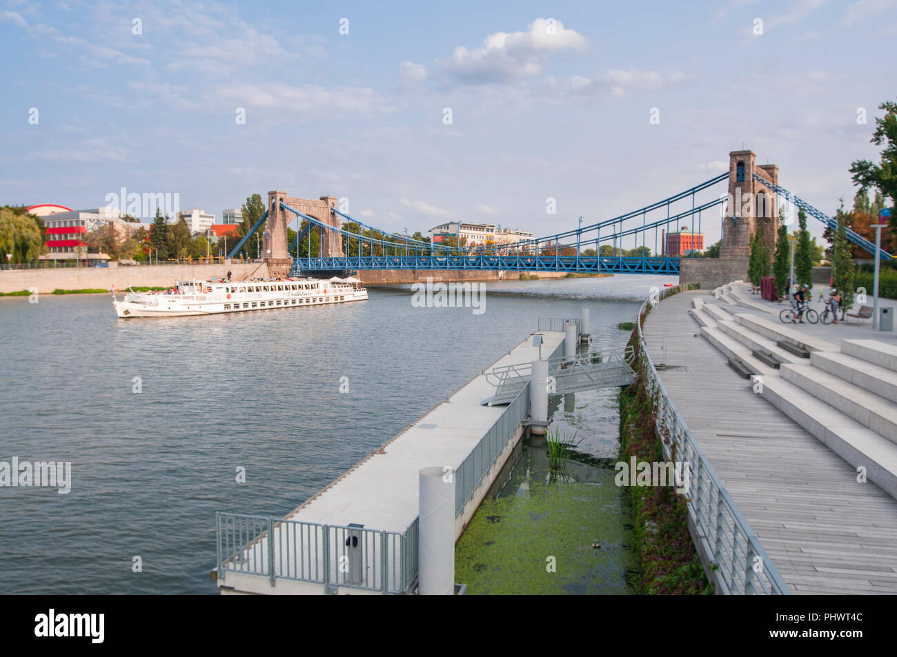 Wrolcaw, Poland. Grunwald bridge (most grunwaldzki) with promenade on ...