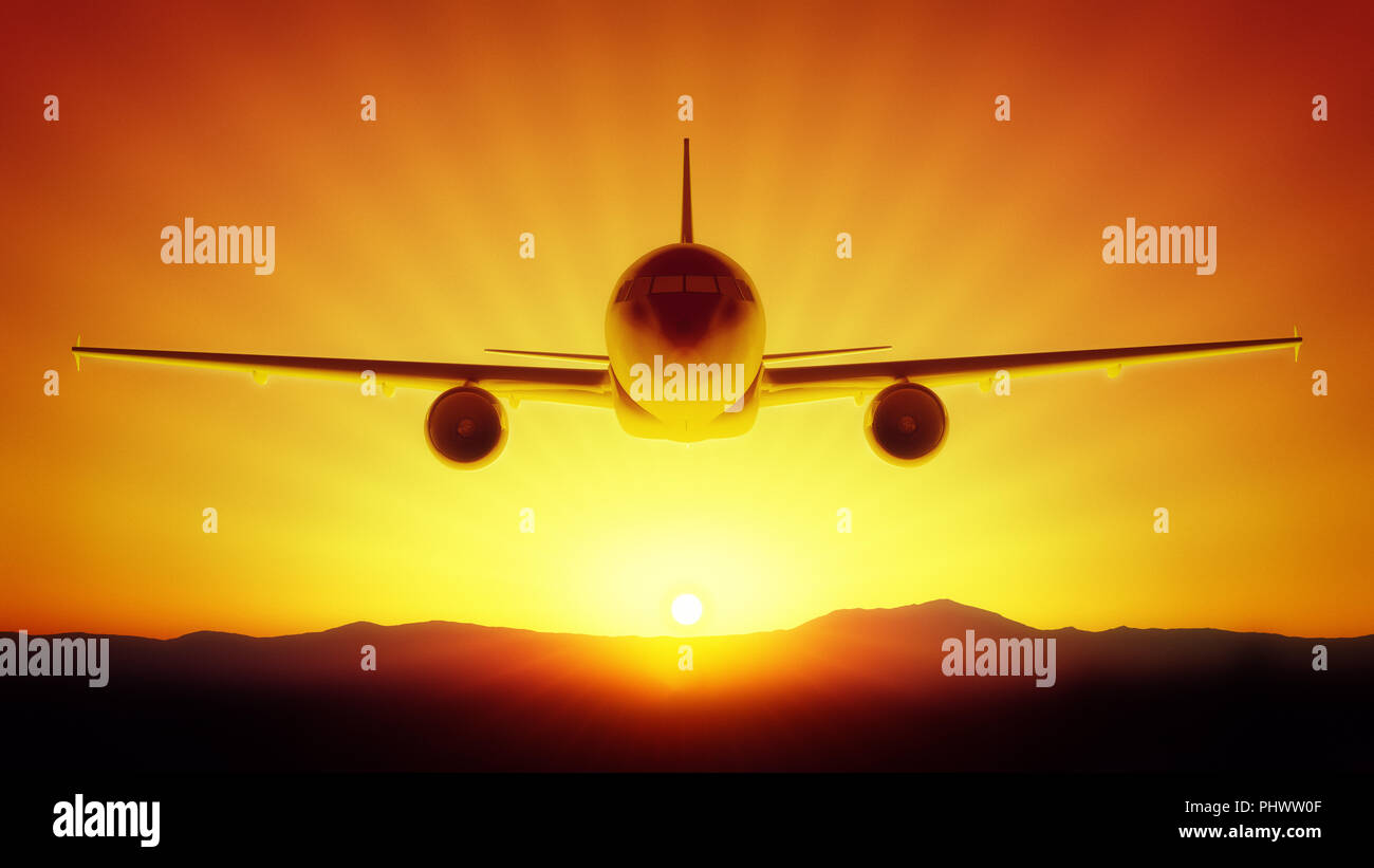 a flight in the sunset Stock Photo - Alamy