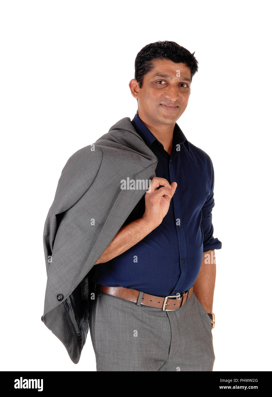 Business man with his suit jacket over shoulder Stock Photo - Alamy