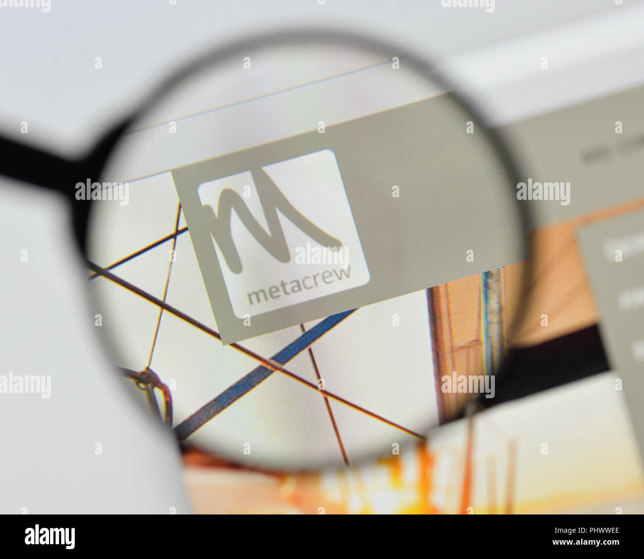 Milan, Italy - August 20, 2018: Metacrew Group website homepage. Metacrew Group logo visible ...