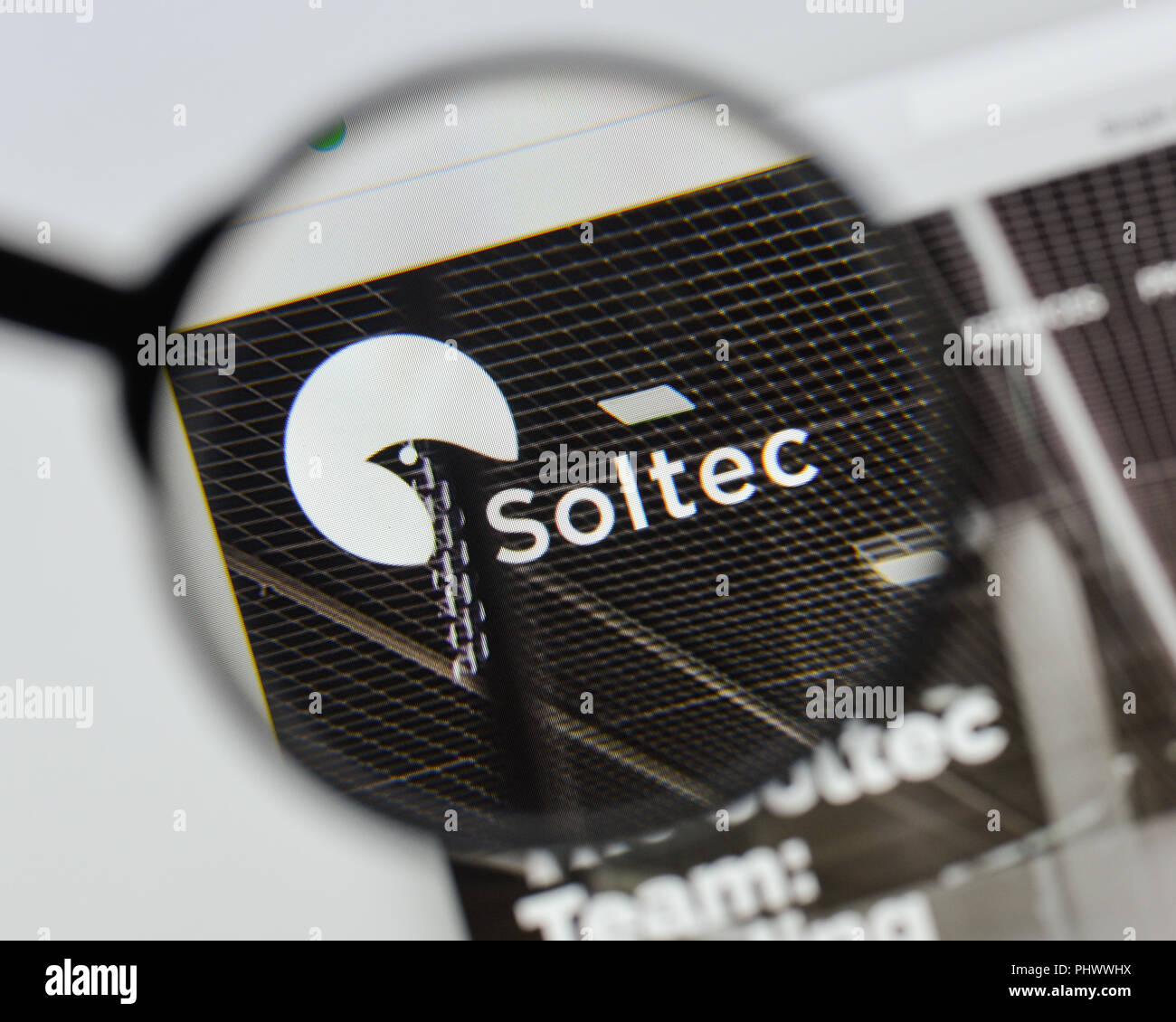 Milan, Italy - August 20, 2018: Soltec website homepage. Soltec logo ...