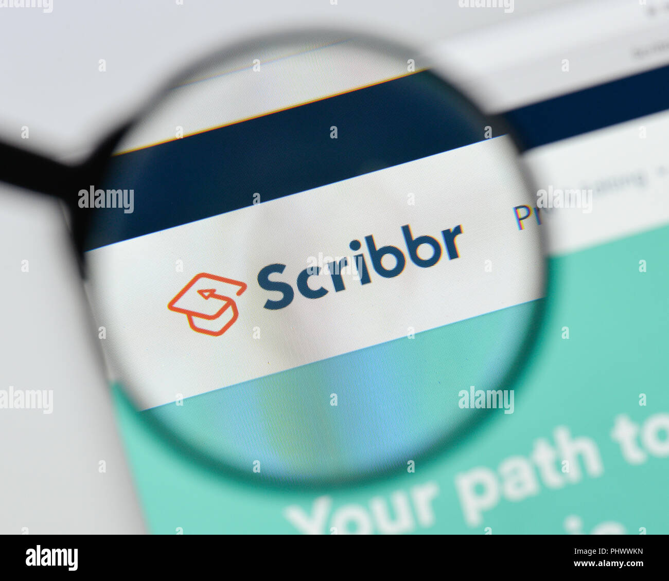 Milan, Italy - August 20, 2018: Scribbr website homepage. Scribbr logo ...